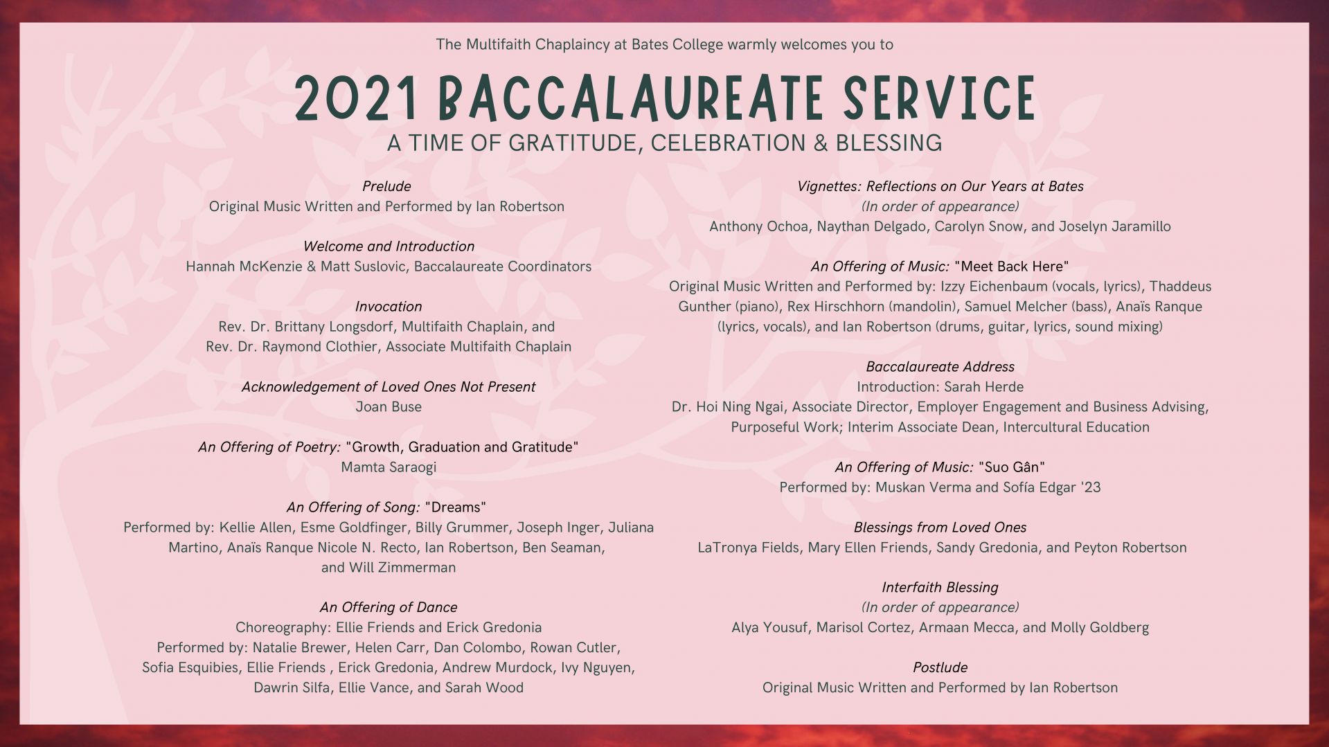 Baccalaureate 2021 | Commencement 2026 | Bates College