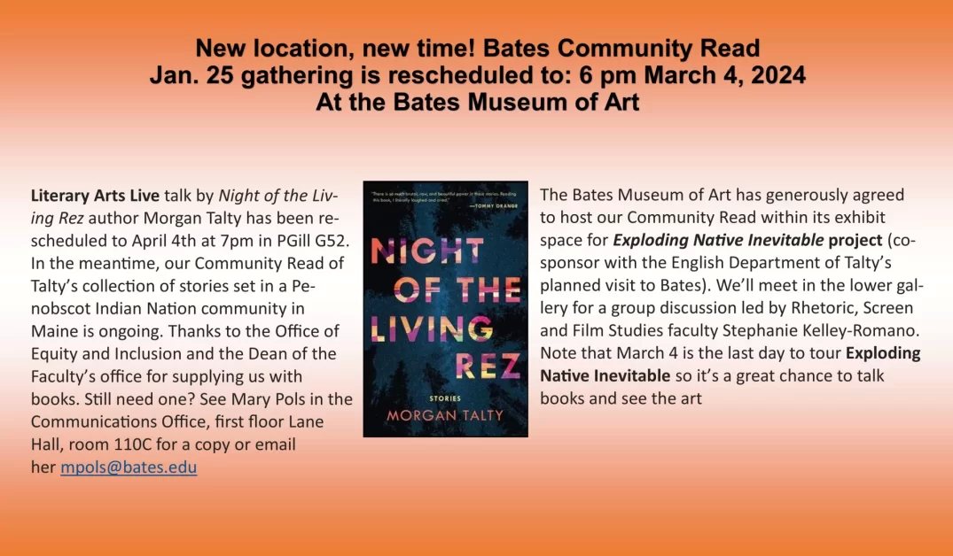 Bates Community Read: Night of the Living Rez by Morgan Talty | Museum ...