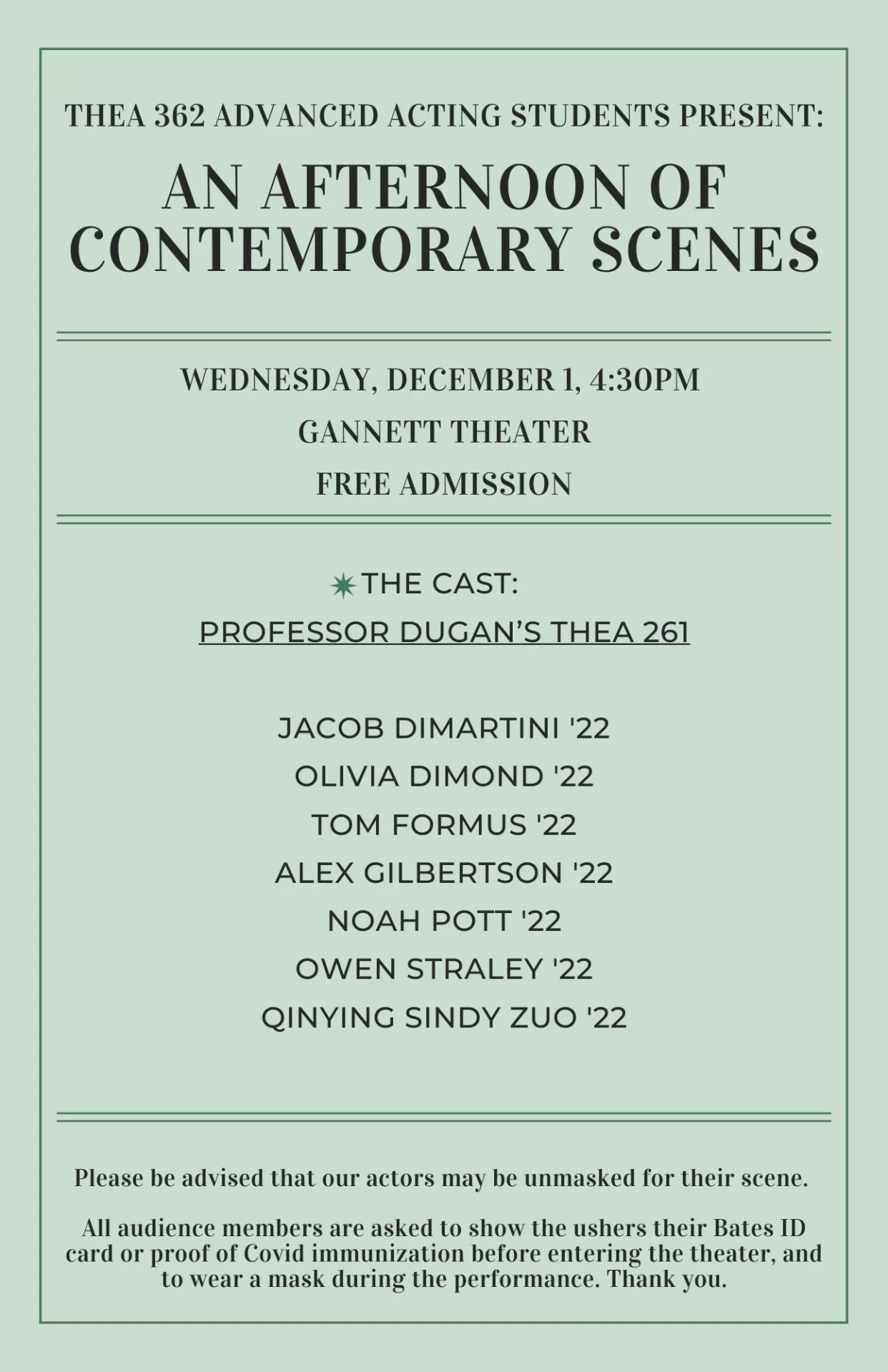 THEA 362 Advanced Acting Students Present: AN AFTERNOON OF MONOLOGUES ...